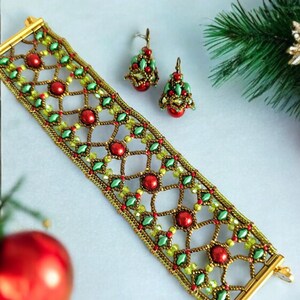 Beading Tutorial Beautifull Christmas Bracelet and Earrings, Beading ...
