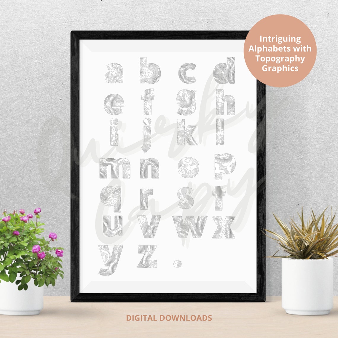 Topographic Alphabet PNG: Printable Line Art Letters (digital Download ...