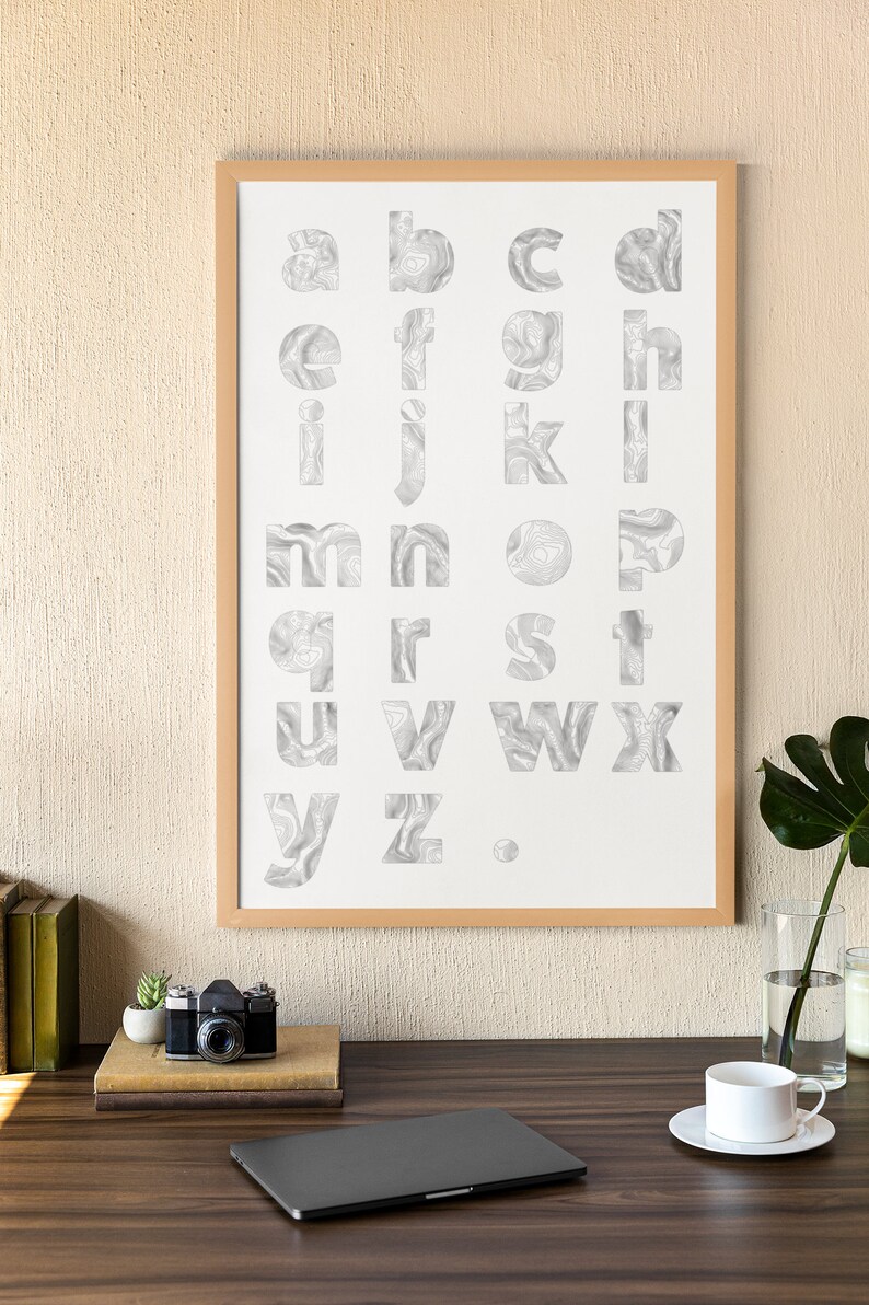 Topographic Alphabet PNG: Printable Line Art Letters (digital Download ...