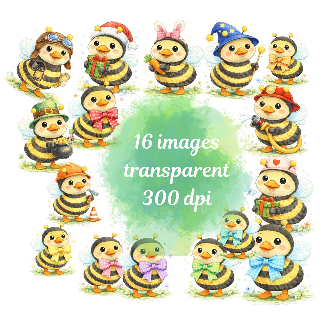 Bumble Bee Clipart Set, Watercolour PNG, 16 Images, 4000x4000px ...