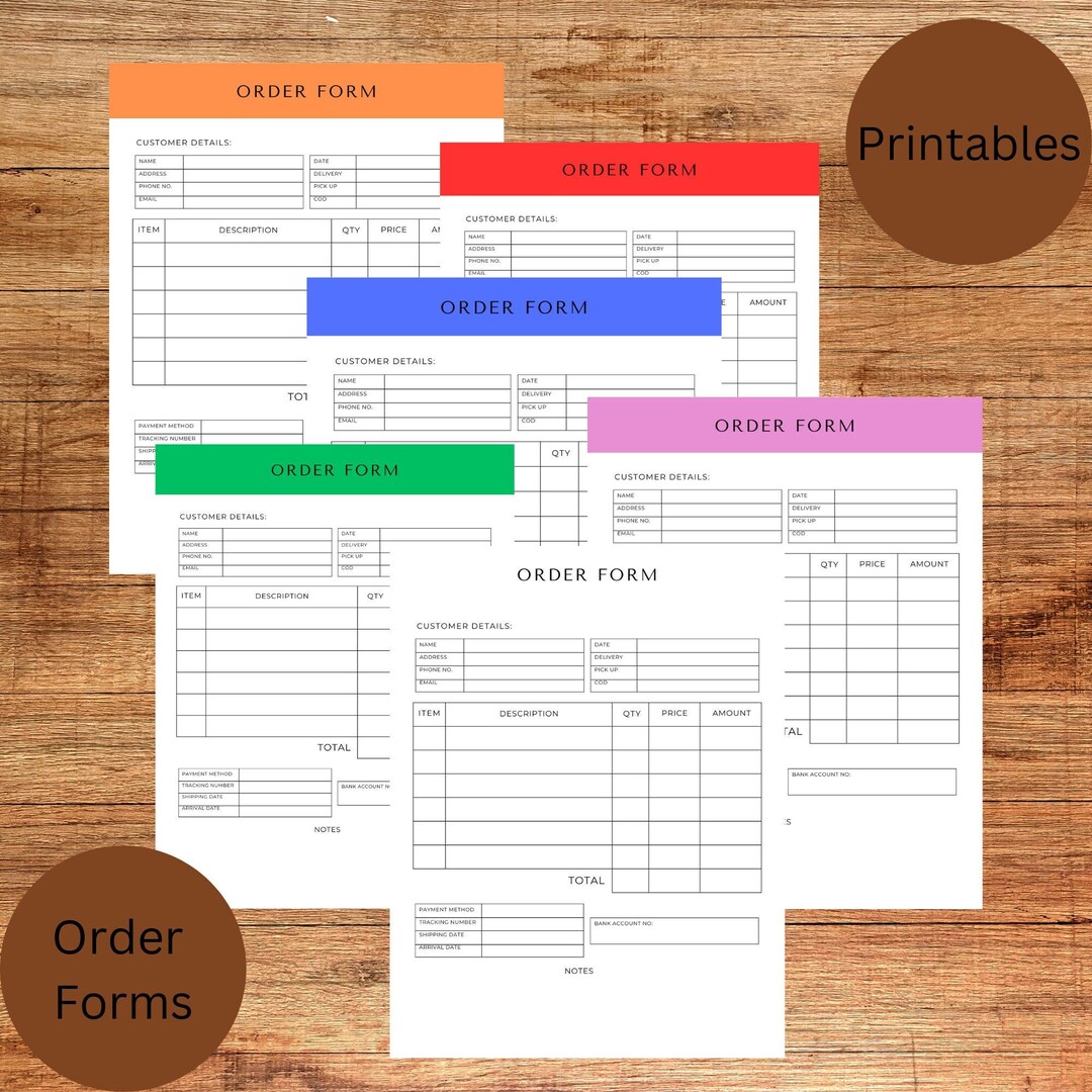 Order Form Pack Six Colour Order Forms Small Business Order - Etsy