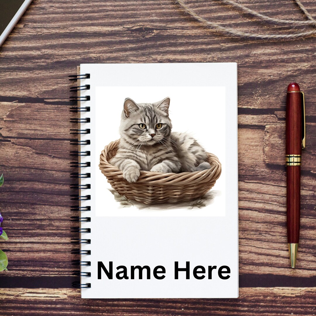 Personalised Note Book Lined Paper Writing Book. Kitten in Basket. Gift ...