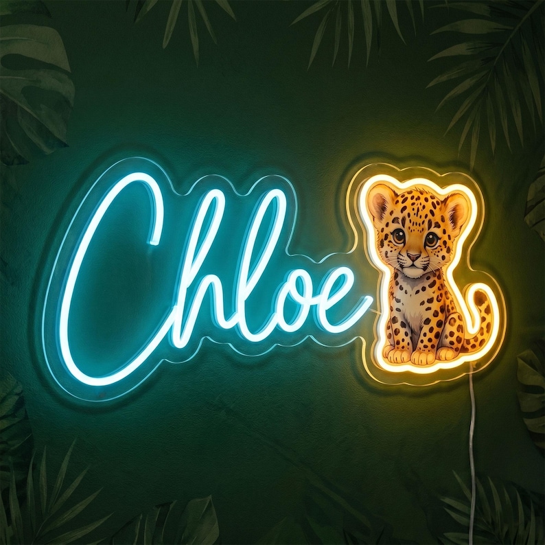 Custom Leopard Name Neon Sign, Safari Nursery Wall Decor, Baby Cheetah ...