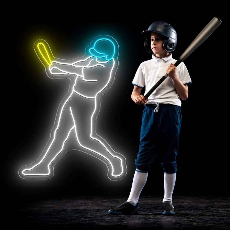 Baseball Neon Sign, Custom Neon Baseball Decor, Baseball Player ...