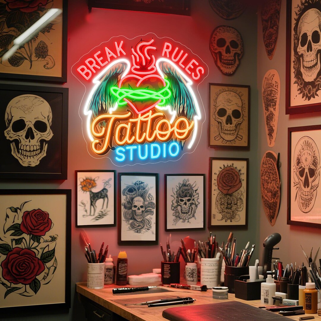 Tattoo Neon Sign, Custom Tattoo Studio Led Sign, Wall Art, Vertical ...