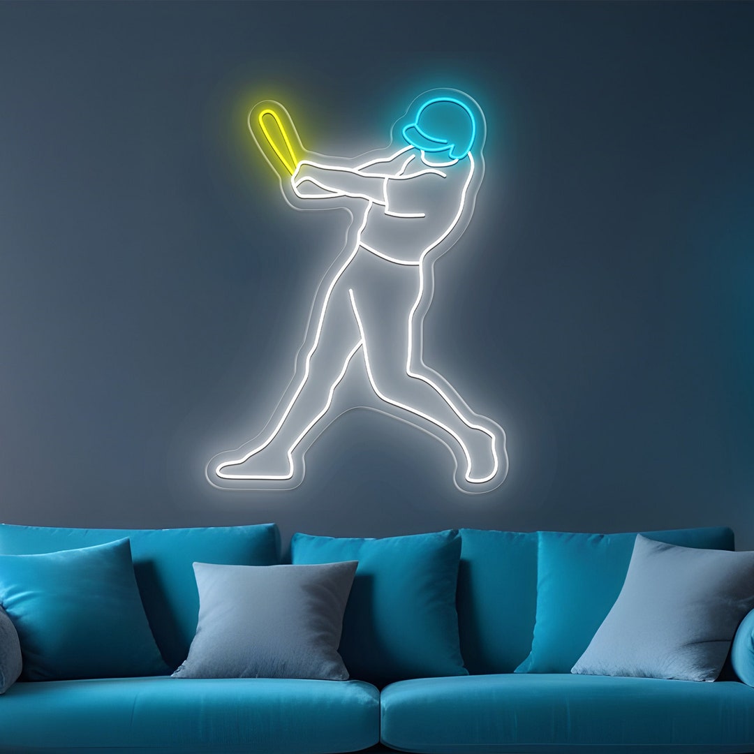Baseball Neon Sign, Custom Neon Baseball Decor, Baseball Player ...