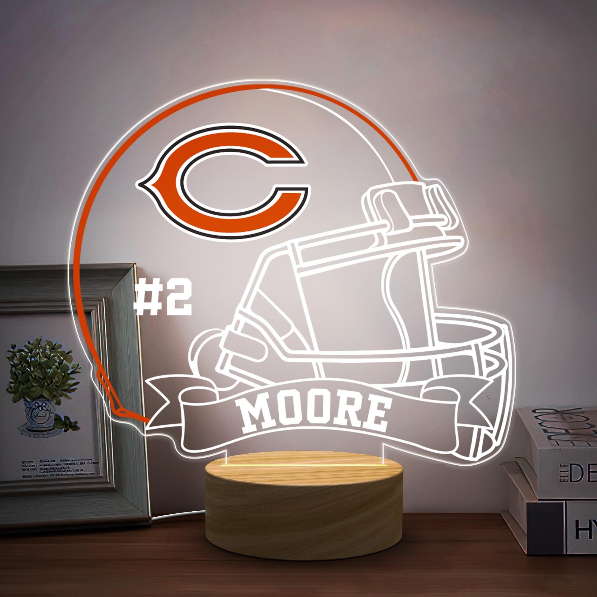 Football Night Light Kids Room Decor, Chicago Bears Custom Led Sign ...