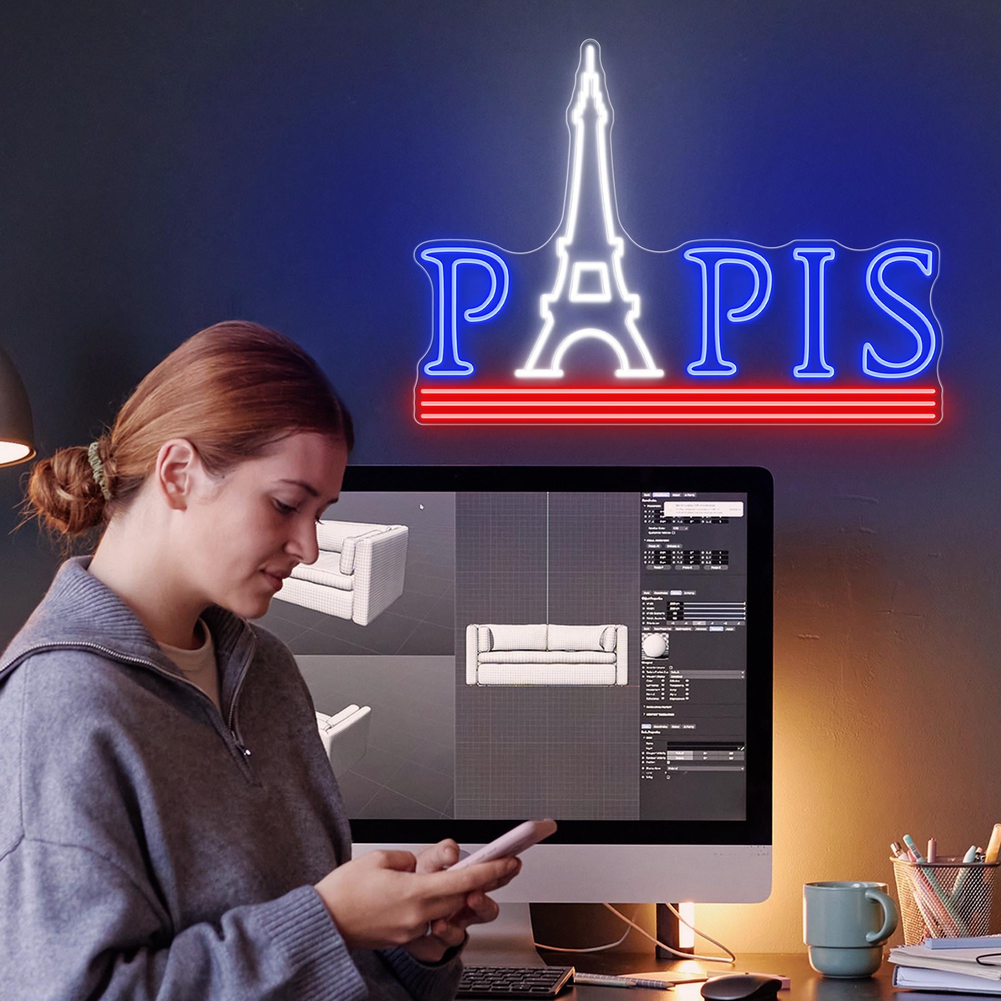 Eiffel Tower Neon Sign,cityscape Neon Line Art,custom LED Neon Paris ...