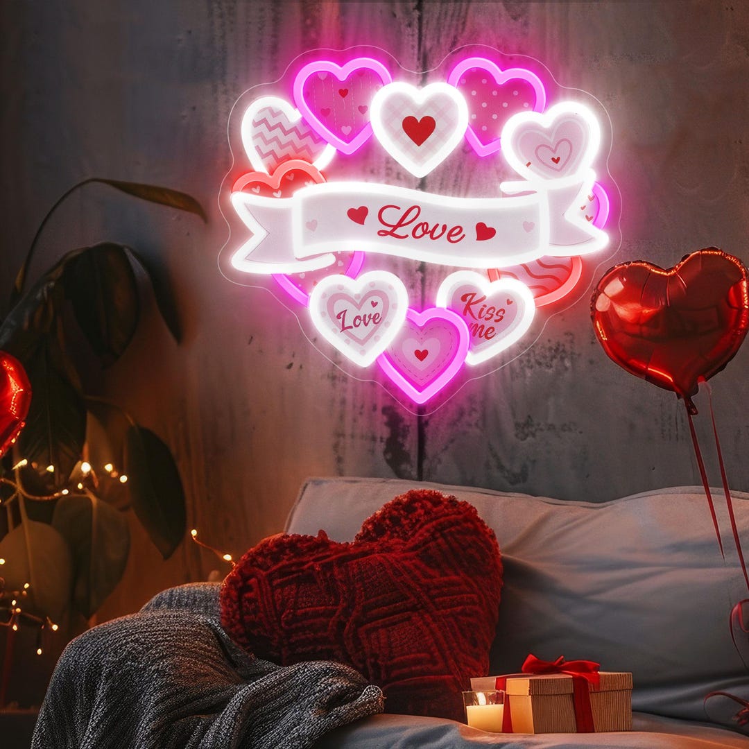 Custom Valentine's Day Hearts Neon Sign, Personalized Heart Love Neon ...