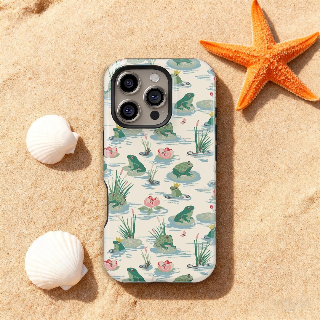 Cute Frog Pond Lily Pad Design Phone Case for iPhone 17 16 15 14 13 12 ...