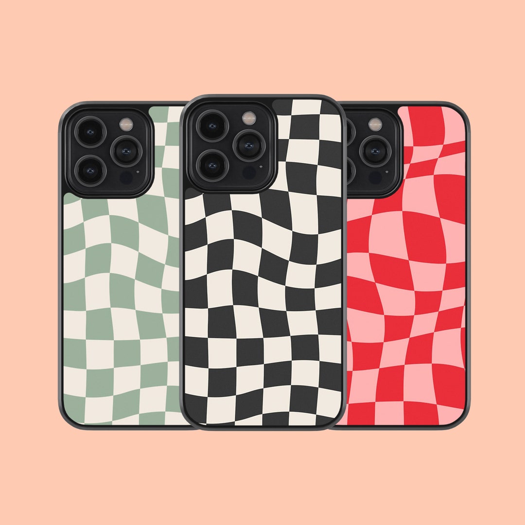 Warped Checkered Pattern Design Phone Case Silicone Rubber Custom Cover ...