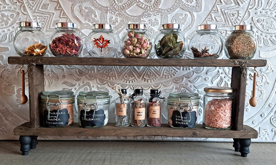 Spice Rack, Counter Top Spice Rack. Rustic Shelving, Witchy Decor, Gift ...
