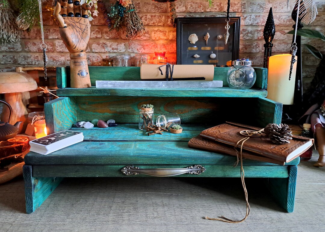 Large Altar Table Secret Shelf . Heavy& Large. Meditation Table. Shrine ...