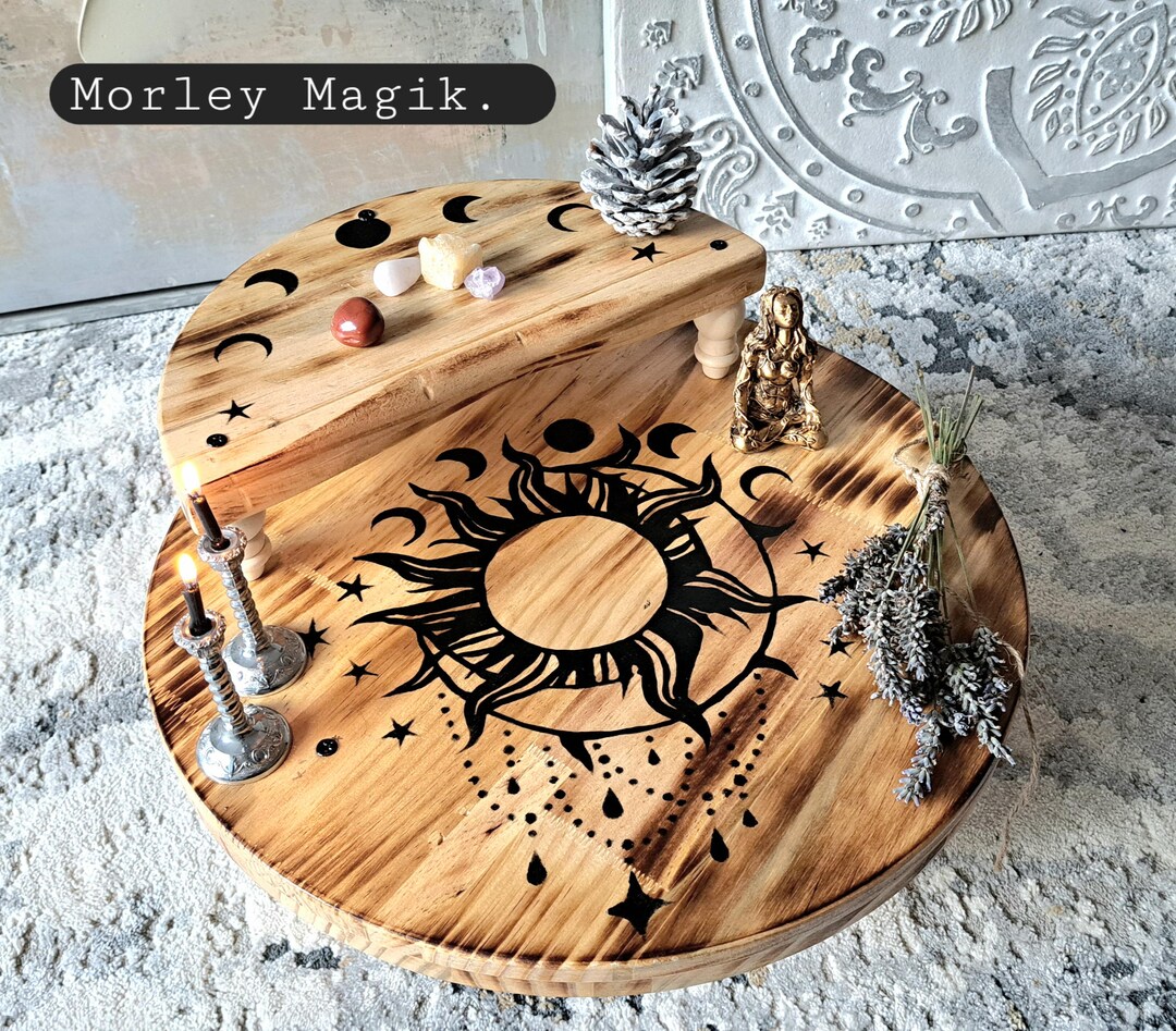Altar Table, Meditation Table, Round Table, Wood Altar, Moon Table ...