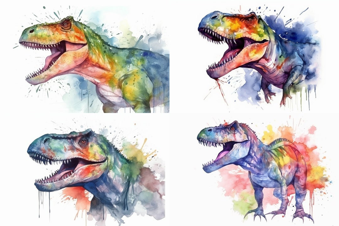 T-REX Tyrannosaurus Watercolor High Resolution Digital File Bundle - Etsy