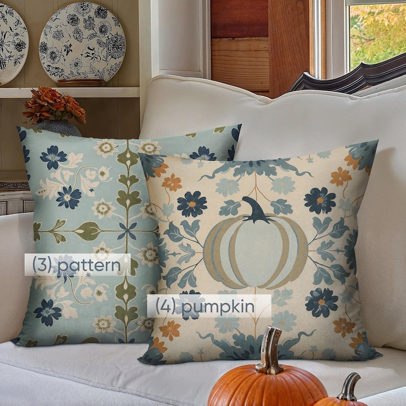Rustic Country Farmhouse Fall Home Decor, French Country Blue Pumpkin ...