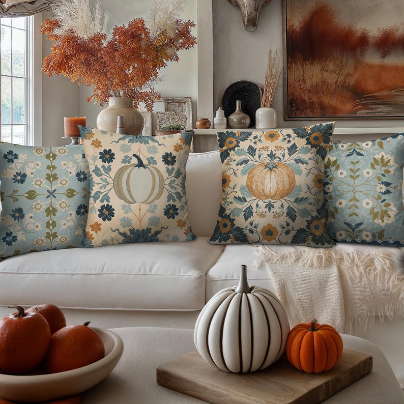Rustic Country Farmhouse Fall Home Decor, French Country Blue Pumpkin ...