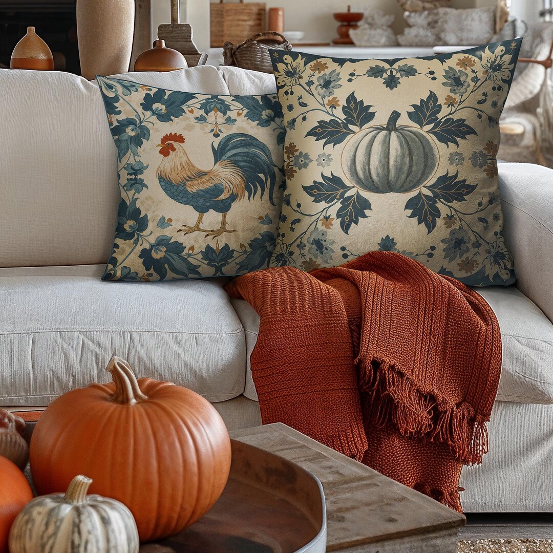 Rustic Country Farmhouse Fall Home Decor, French Country Blue Pumpkin ...