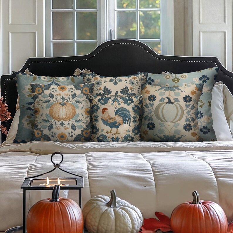 Rustic Country Farmhouse Fall Home Decor, French Country Blue Pumpkin ...