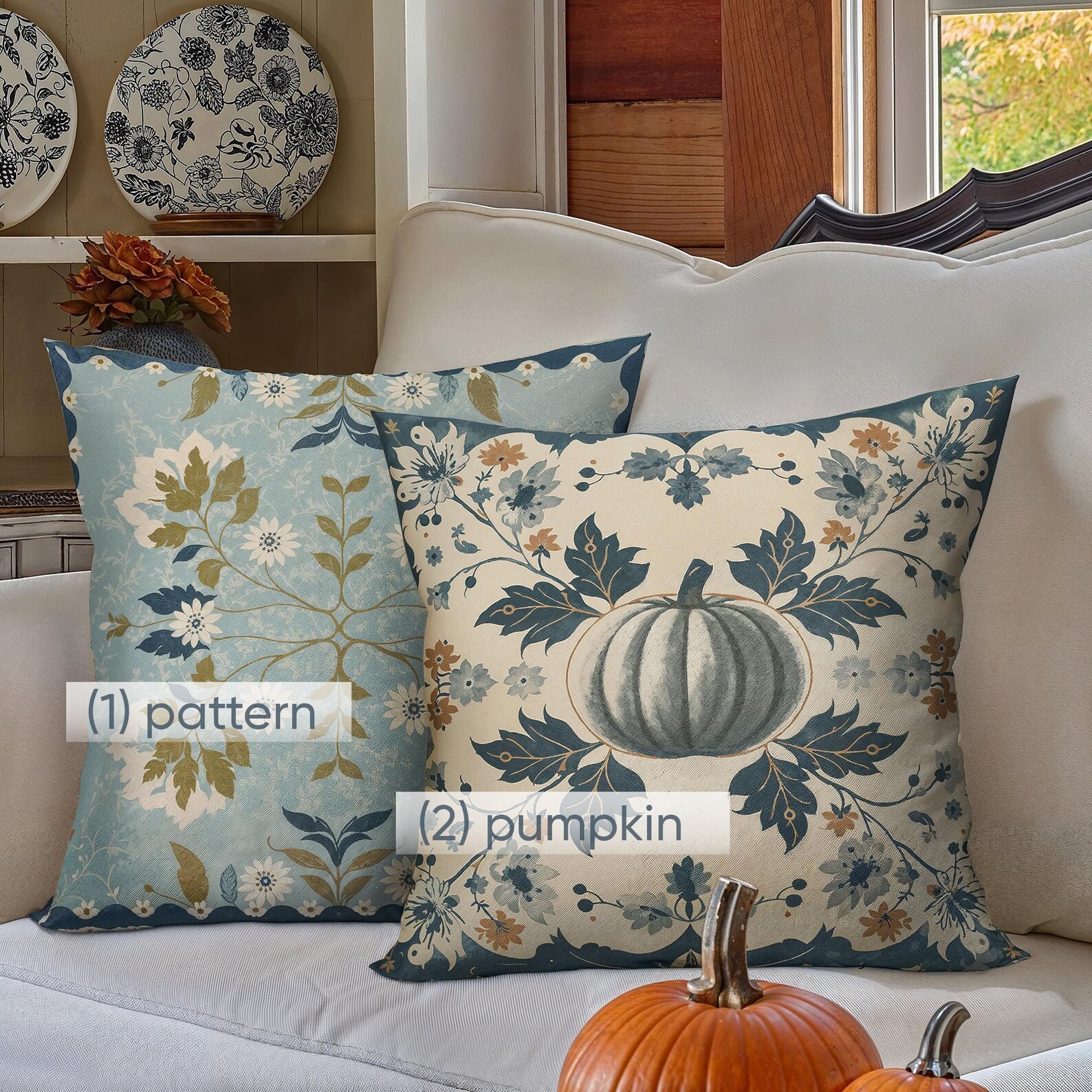 Rustic Country Farmhouse Fall Home Decor, French Country Blue Pumpkin ...