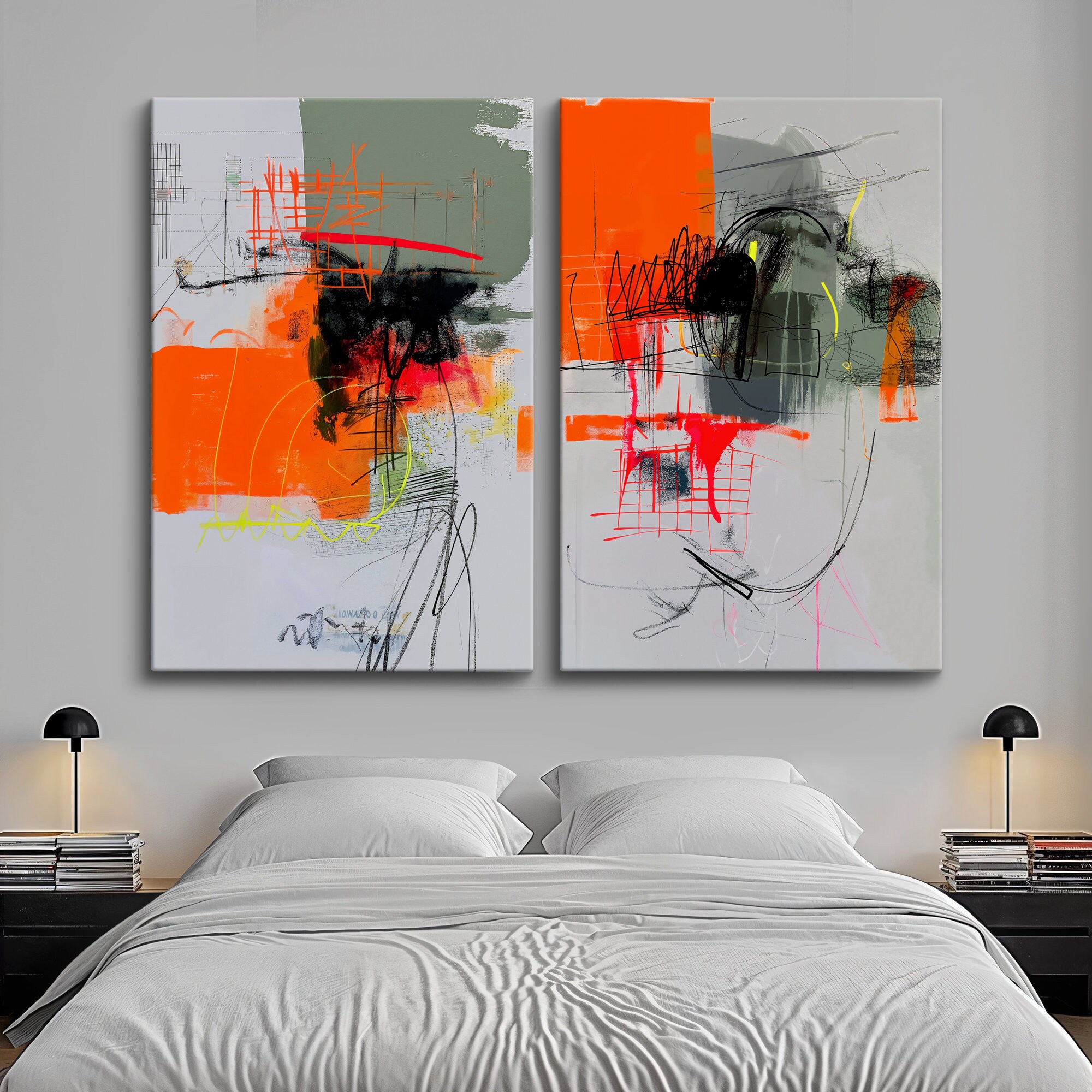 Abstract Graffiti Canvas Wall Art Set Bold Maximalist Contemporary ...