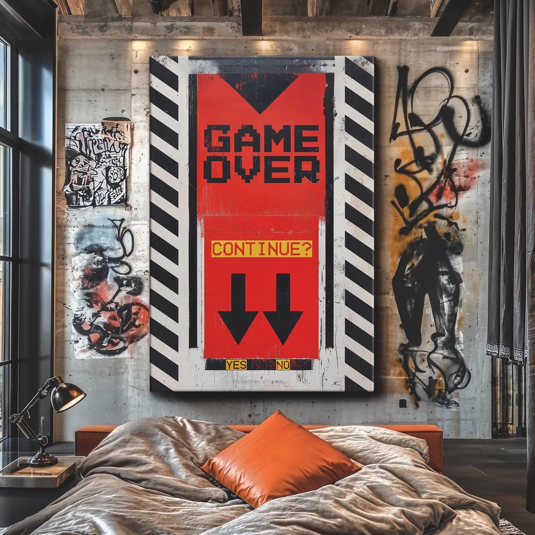 Game Room Wall Art, Retro Gaming Decor, Man Cave Graffiti Print ...