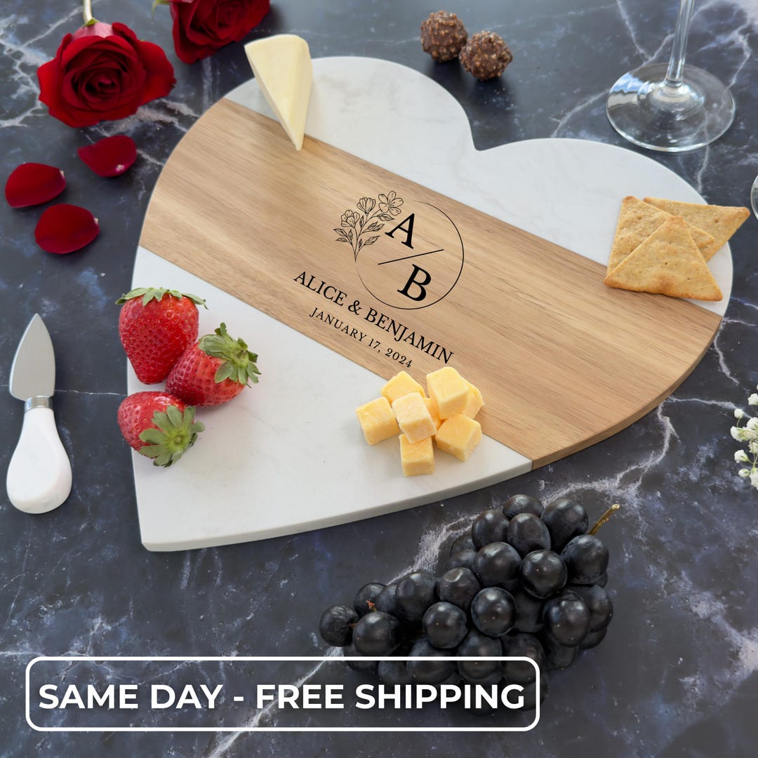 Personalized Marble Wood Engraved Cheese Board Set With Cheese Knife ...