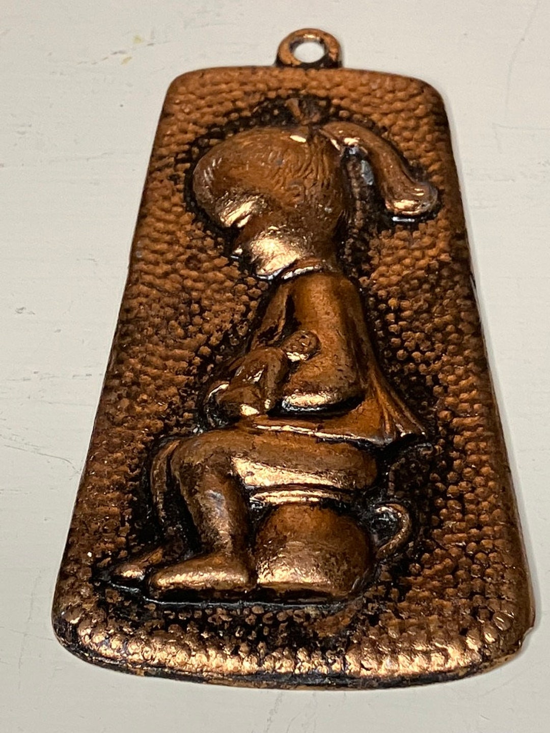 Antique Bathroom Copper Door Sign and Decor, Girl Sitting on Chamber ...