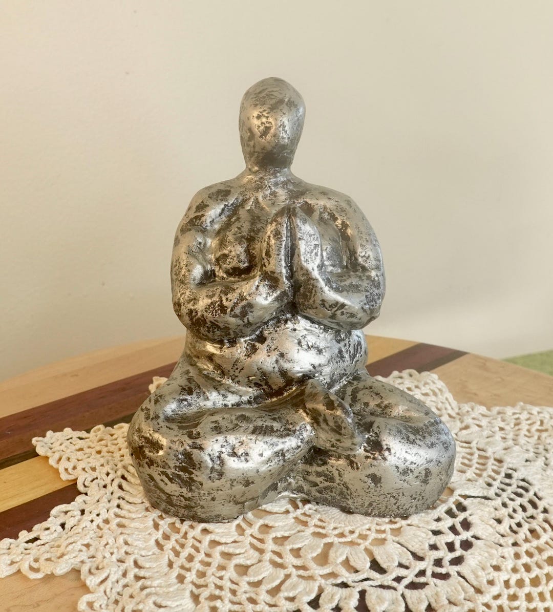 Brutalist Meditating Woman Statue: Silver Tone Resin Yoga Decor ...