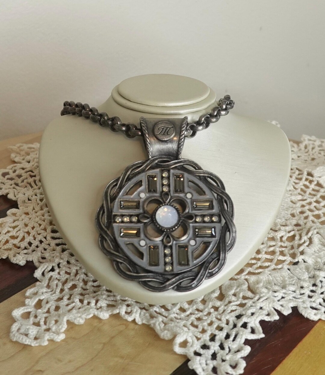 Vintage Myka Celtic Cross Pendant Necklace: Swarovski Crystal Opal ...