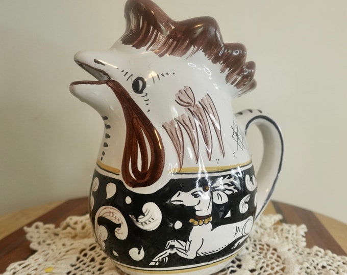 Cama Siena Pottery Rooster Pitcher Jug Hand-painted, With Earthy Brown ...