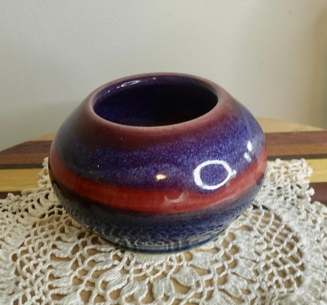 Ikibana Vase Moon Vase With Flower Frog. Artist Signed Art Pottery ...