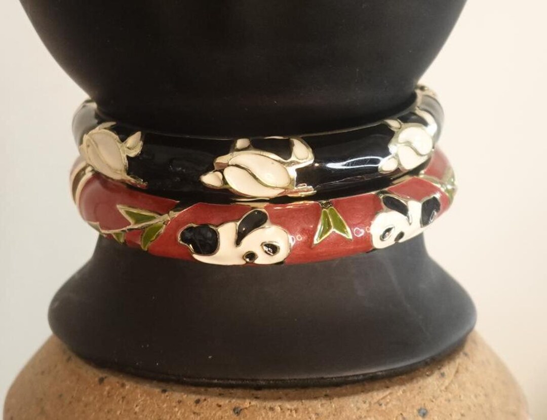 1 Vintage Jiu Long Xing Cloisonné Clamper Bracelets, Black and White ...