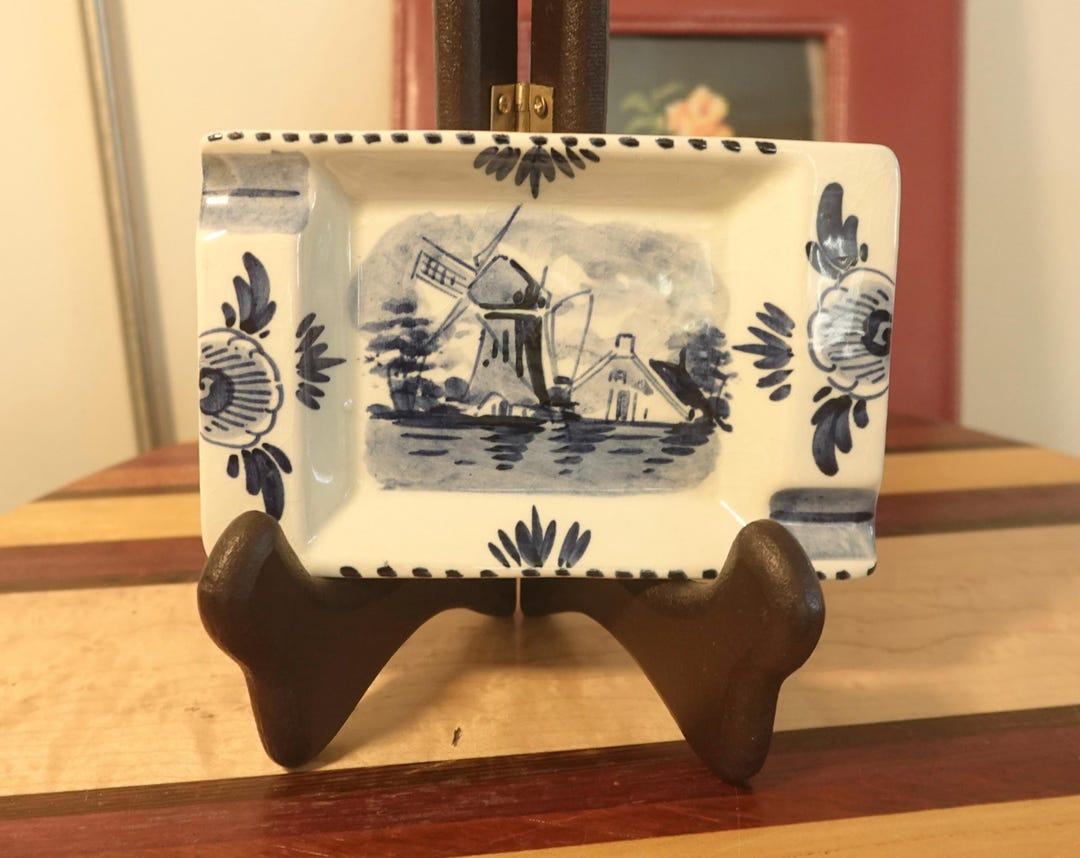 Vintage Delft Ashtray, Holland Windmill Scene, Hand-painted Collectible ...