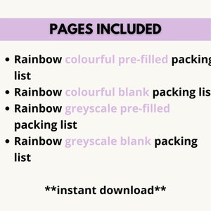 Packing List PDF in Rainbow Design, Print Packing List, All Inclusive ...