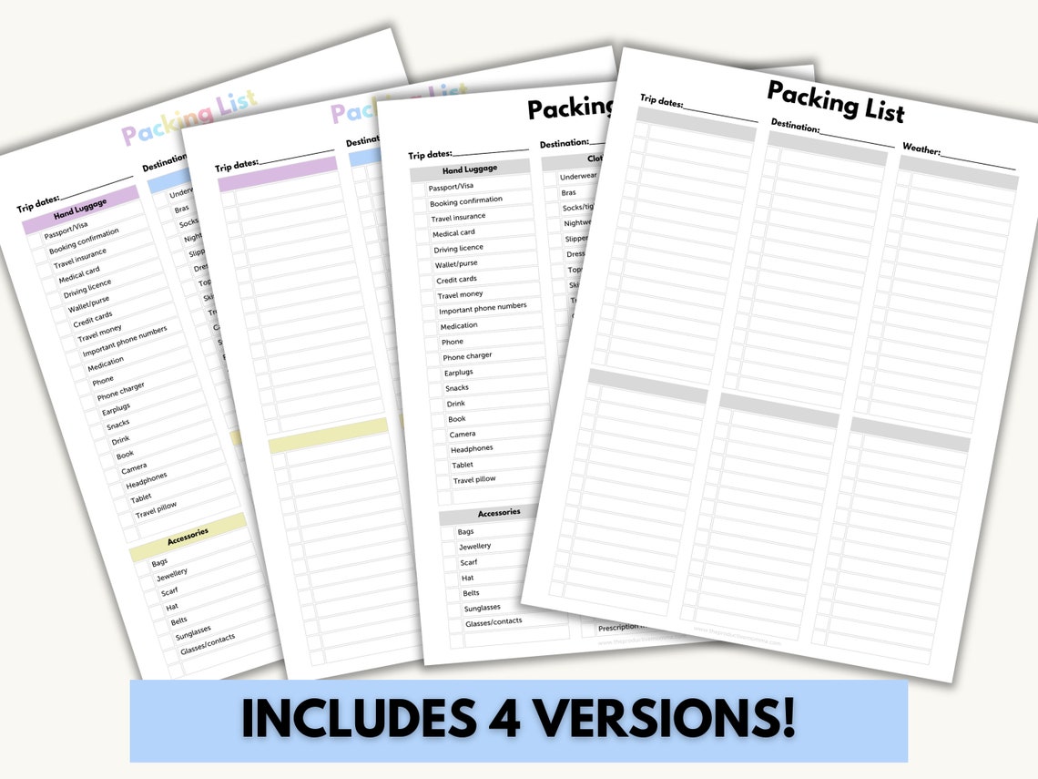 Packing List PDF in Rainbow Design, Print Packing List, All Inclusive ...