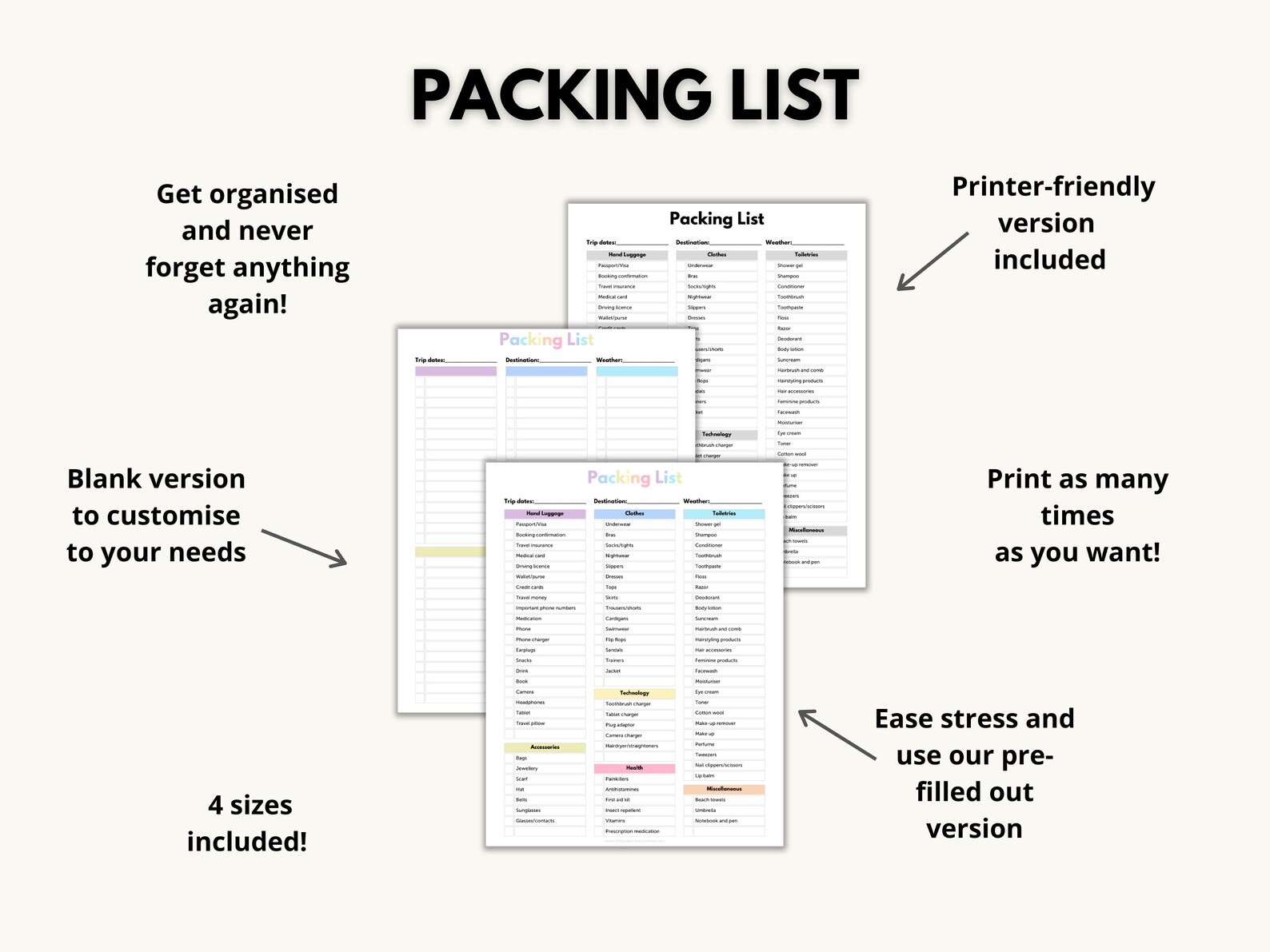 Packing List PDF in Rainbow Design, Print Packing List, All Inclusive ...