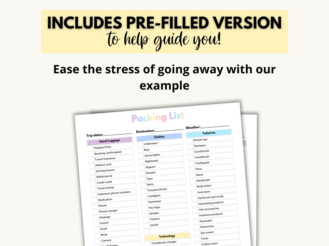 Packing List PDF in Rainbow Design, Print Packing List, All Inclusive ...