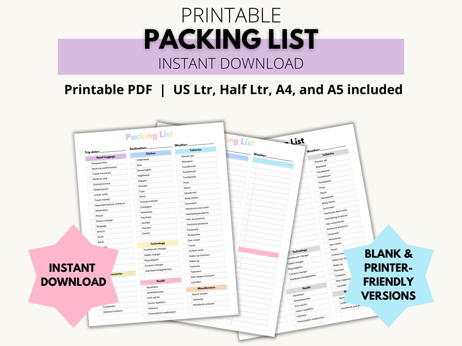 Packing List PDF in Rainbow Design, Print Packing List, All Inclusive ...