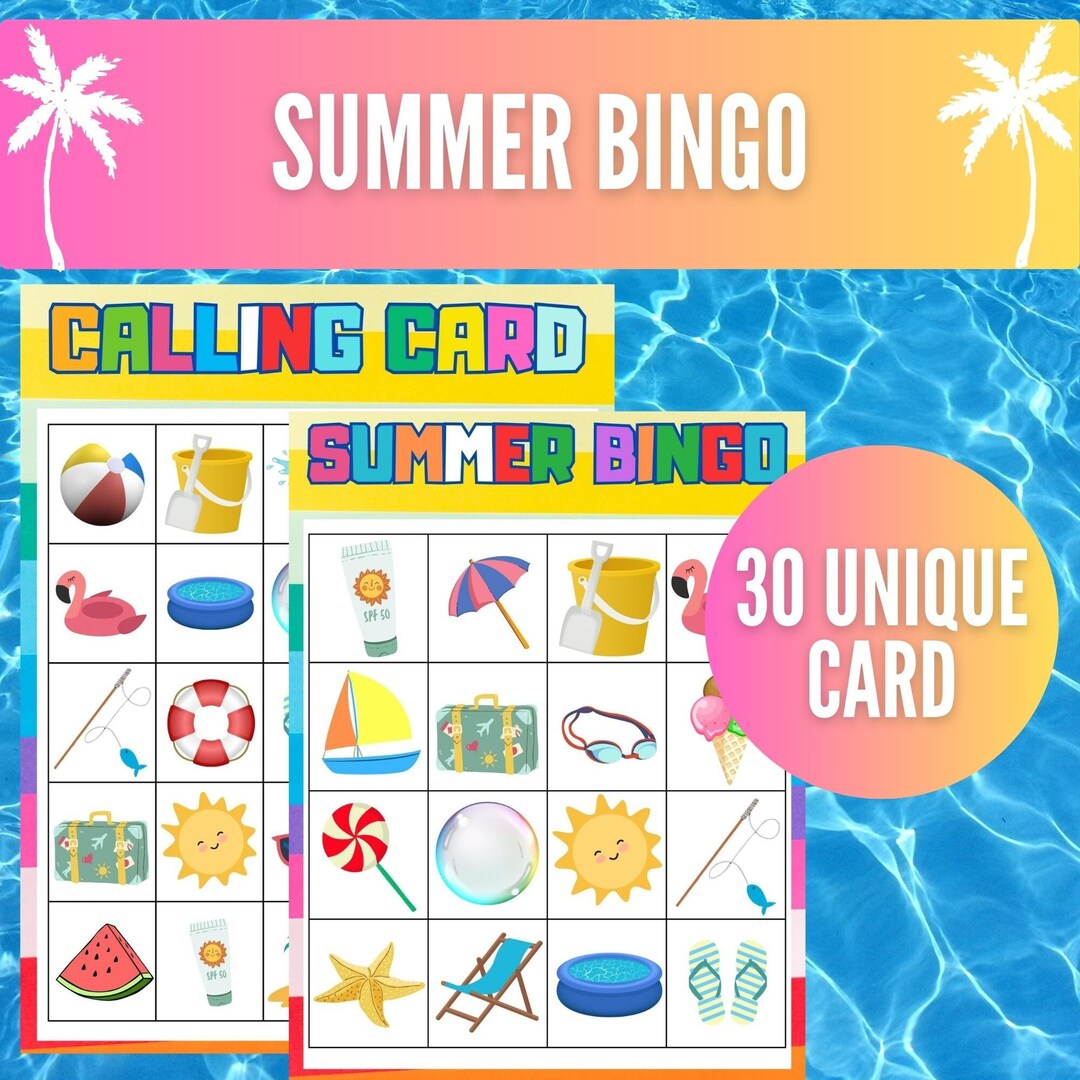 Summer Game Kids Summer Printable Bingo Vacation Games - Etsy