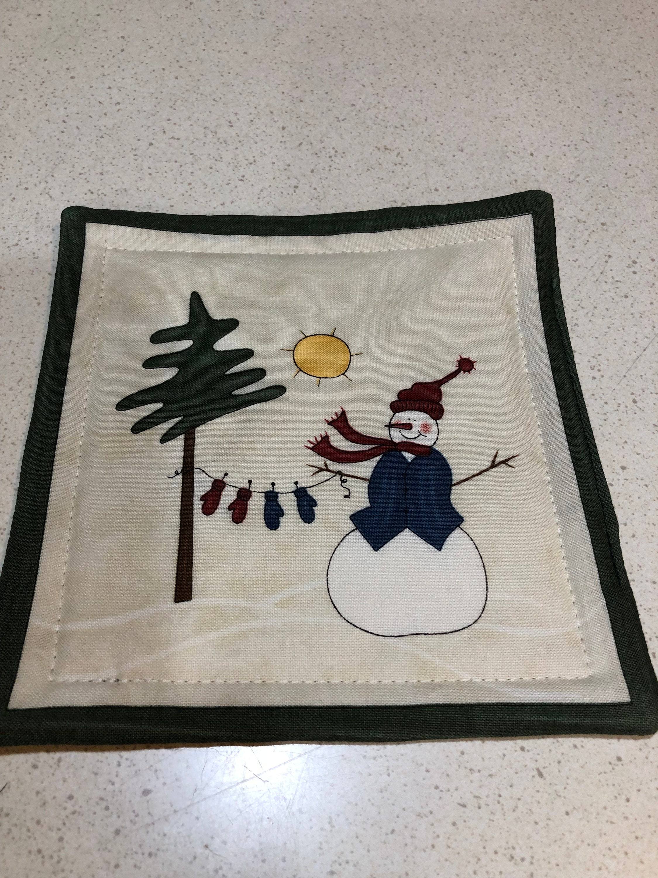 Snowman Snowflake Primitive Hot Pad Table Protector 2 Layer Cotton ...