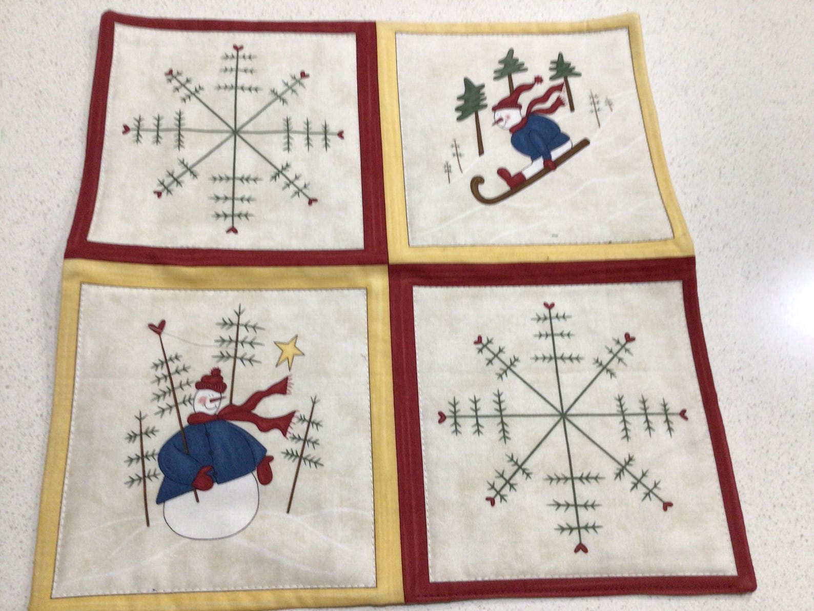 Snowman Snowflake Primitive Hot Pad Table Protector 2 Layer Cotton ...