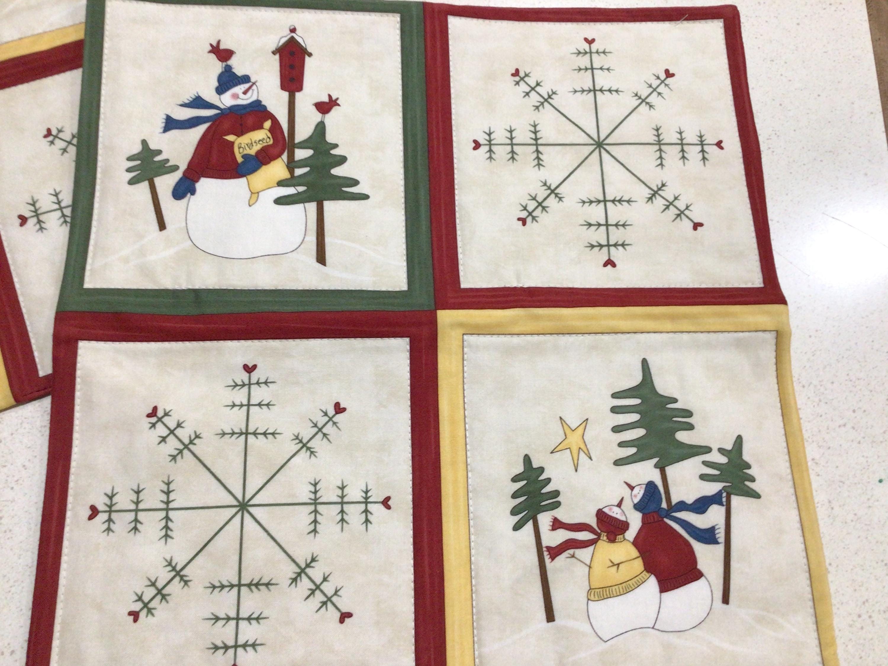 Snowman Snowflake Primitive Hot Pad Table Protector 2 Layer Cotton ...