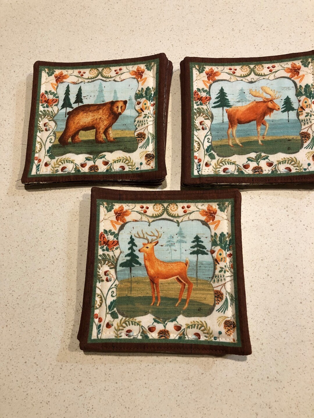 Wildlife Coaster Sets Bear Deer Fox Moose Wildlife Candle/wine/coffee ...