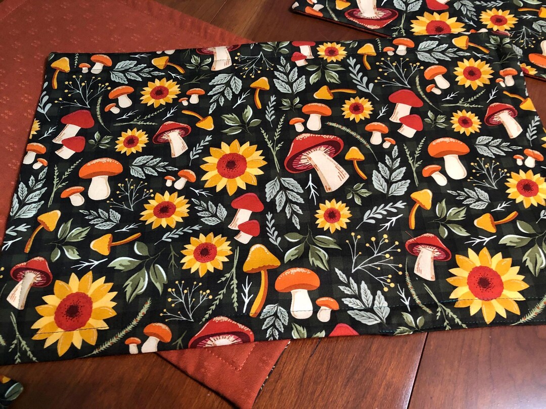 Placemat Mushrooms Sunflowers Ferns Nature Botanical Kitchen Table ...