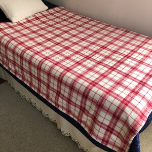 Tartan Plaid Red Cream Double Sided Fleece Blanket Christmas Winter ...