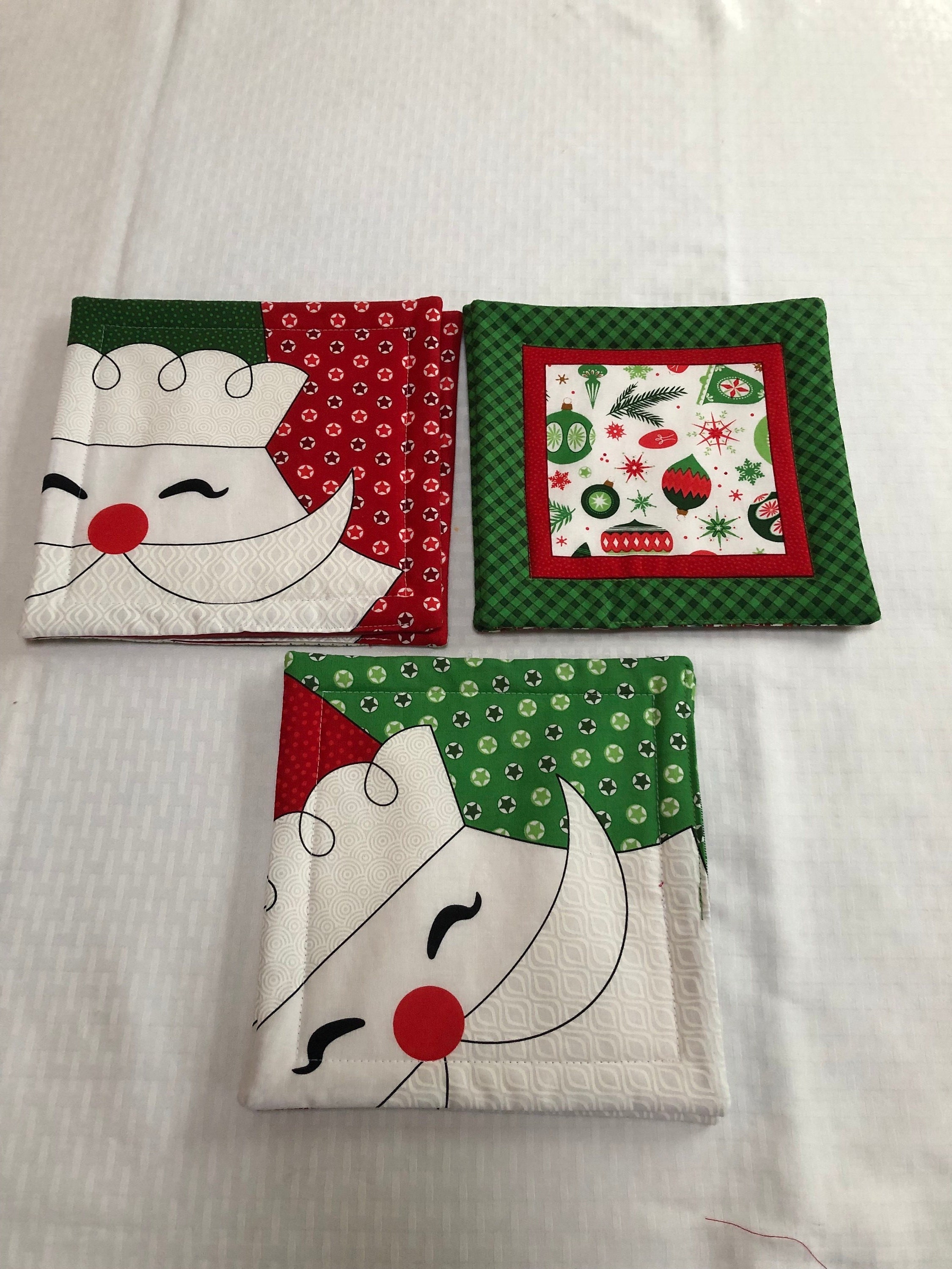 Christmas Santa Hot Pads Candle Coaster Quilted Santa & Ornament ...