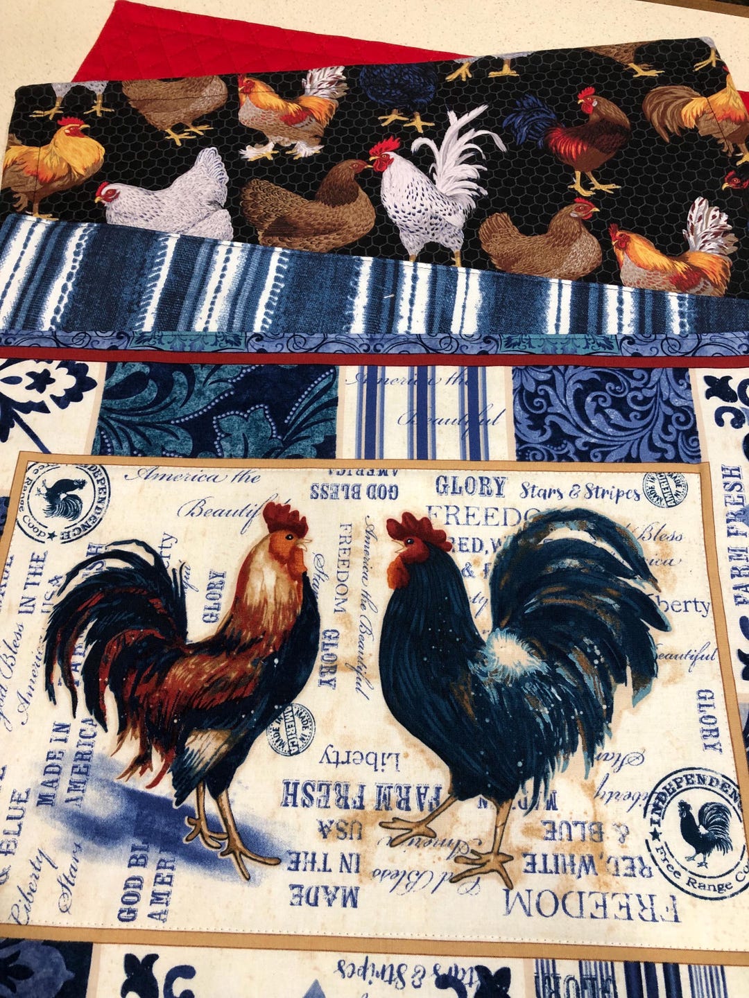 Rooster Placemats American Pride USA Chicken Kitchen Farm Life Country ...