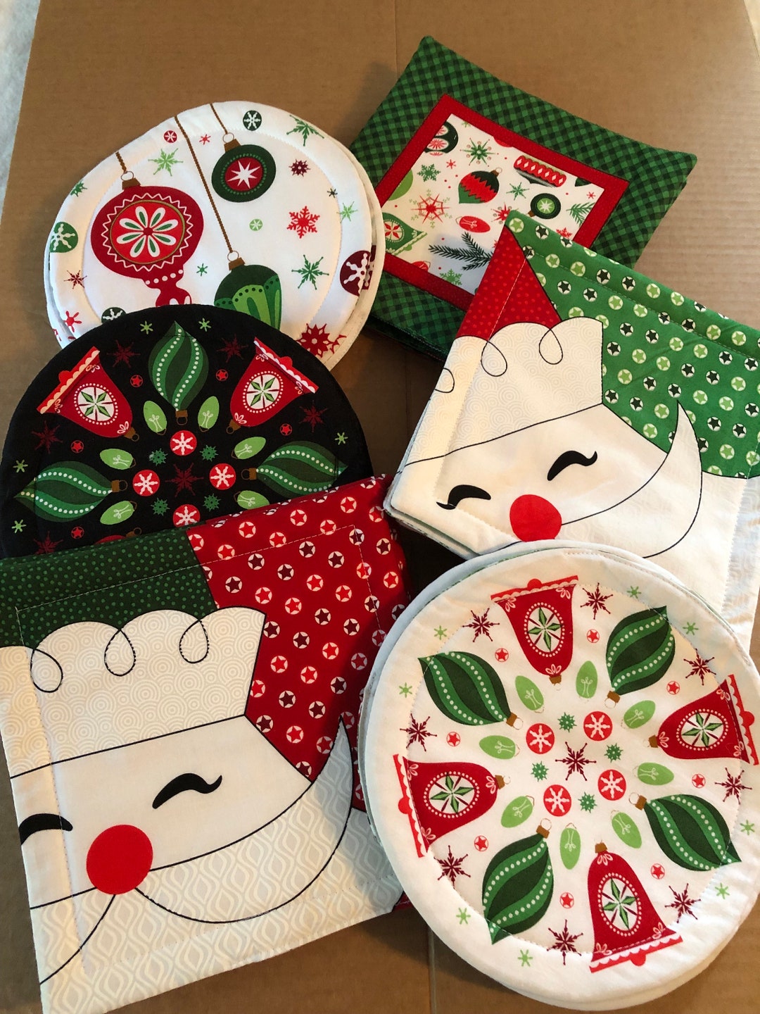 Christmas Hot Pad Santa Christmas Ornaments 2 Layer Cotton Padded ...