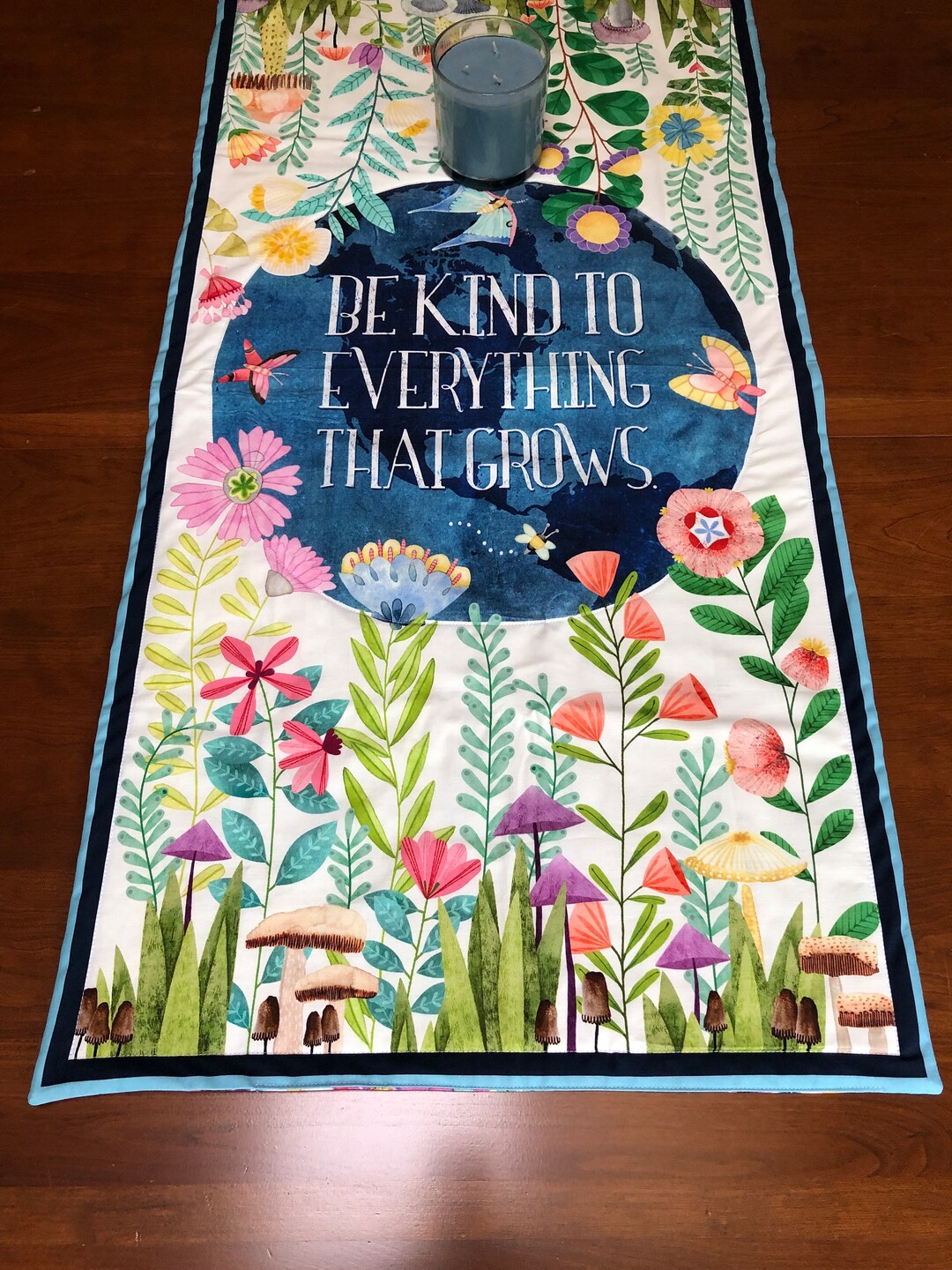 Floral Table Runner | Quilted Wall Hanging, Mushroom Print (23x42) - Etsy